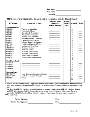 Fillable Online cisa asu MC Coursework Checklist (to be completed in ...