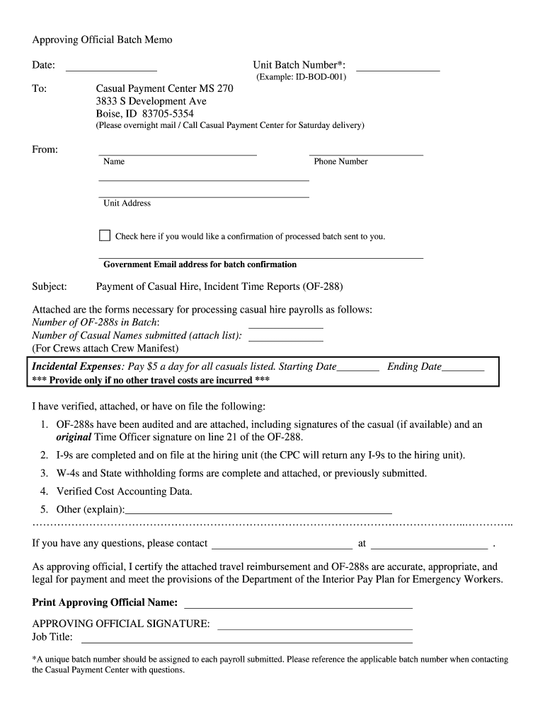 Fillable Online nifc Approving Official Batch Memo Fax Email Print ...