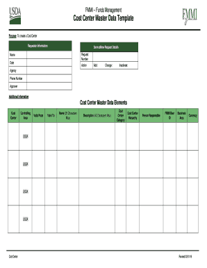 Fillable Online nfc usda Cost Center Master Data Template. The Cost ...