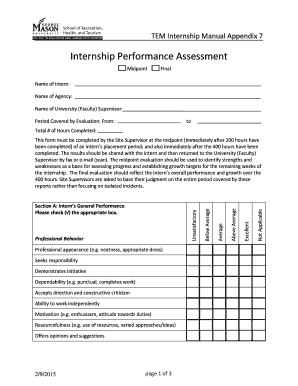 Fillable Online rht gmu TEM Internship Manual Appendix 7 Fax Email Print - pdfFiller