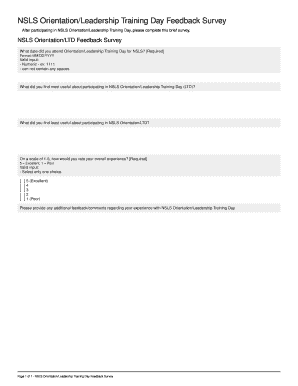 Fillable Online NSLS Orientation/Leadership Training Day Feedback ...