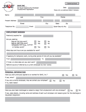 Fillable Online saveorg EMPLOYMENT DESIRED Position(s) applied for: Are ...