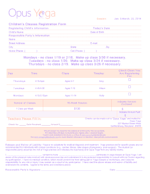 Fillable Online Kids Current Reg - Opus Yoga Fax Email Print - pdfFiller