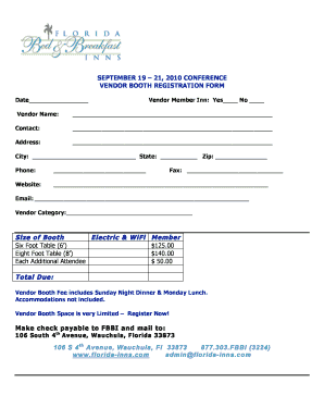 Fillable Online VENDOR BOOTH REGISTRATION FORM Fax Email Print - pdfFiller