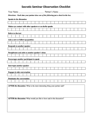 Fillable Online Socratic Seminar Observation Checklist Fax Email Print ...
