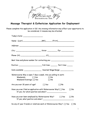 Fillable Online WCW Massage Therapist and esthetician application Fax Email Print - pdfFiller