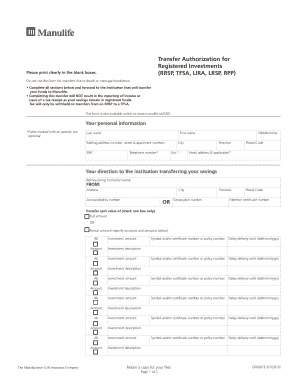 Fillable Online Transfer Authorization for Registered Investments (RRSP ...