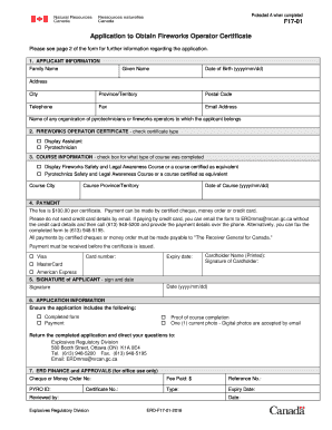 Fillable Online nrcan gc Application to Obtain Fireworks Operator ...