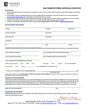 Fillable Online hsa transfer form: individual employee - Stanley ...