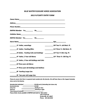 Fillable Online futurity entry form - Blue Water Pleasure Horse Association Fax Email Print ...