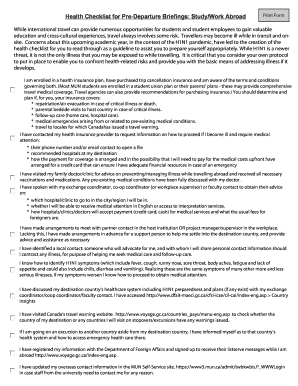 Fillable Online mun Health Checklist for Pre-Departure Briefings: Study ...