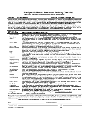 Fillable Online Site-Specific Hazard Awareness Training Checklist Fax ...