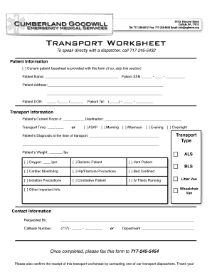 Fillable Online cumberlandgoodwill transport worksheet - cumberlandgoodwill Fax Email Print ...