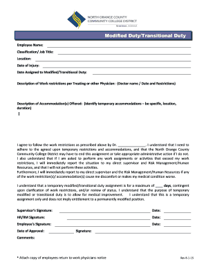 Fillable Online nocccd TEMPORARY LIGHT/MODIFIED DUTY - nocccd Fax Email ...