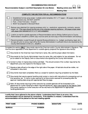 Fillable Online RECOMMENDATION CHECKLIST Fax Email Print - pdfFiller