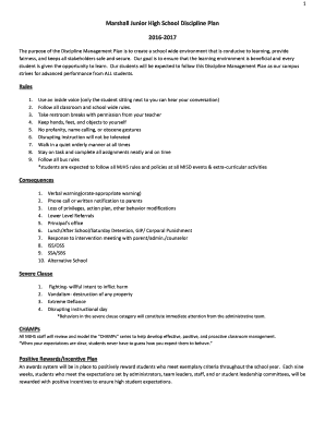 Fillable Online Marshall Junior High School Discipline Plan Fax Email ...
