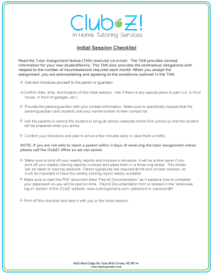 Fillable Online Initial Session Checklist Fax Email Print - pdfFiller