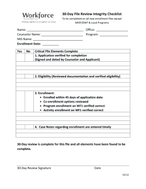 Fillable Online workforcedevelopmentinc 30-Day File Review Integrity ...