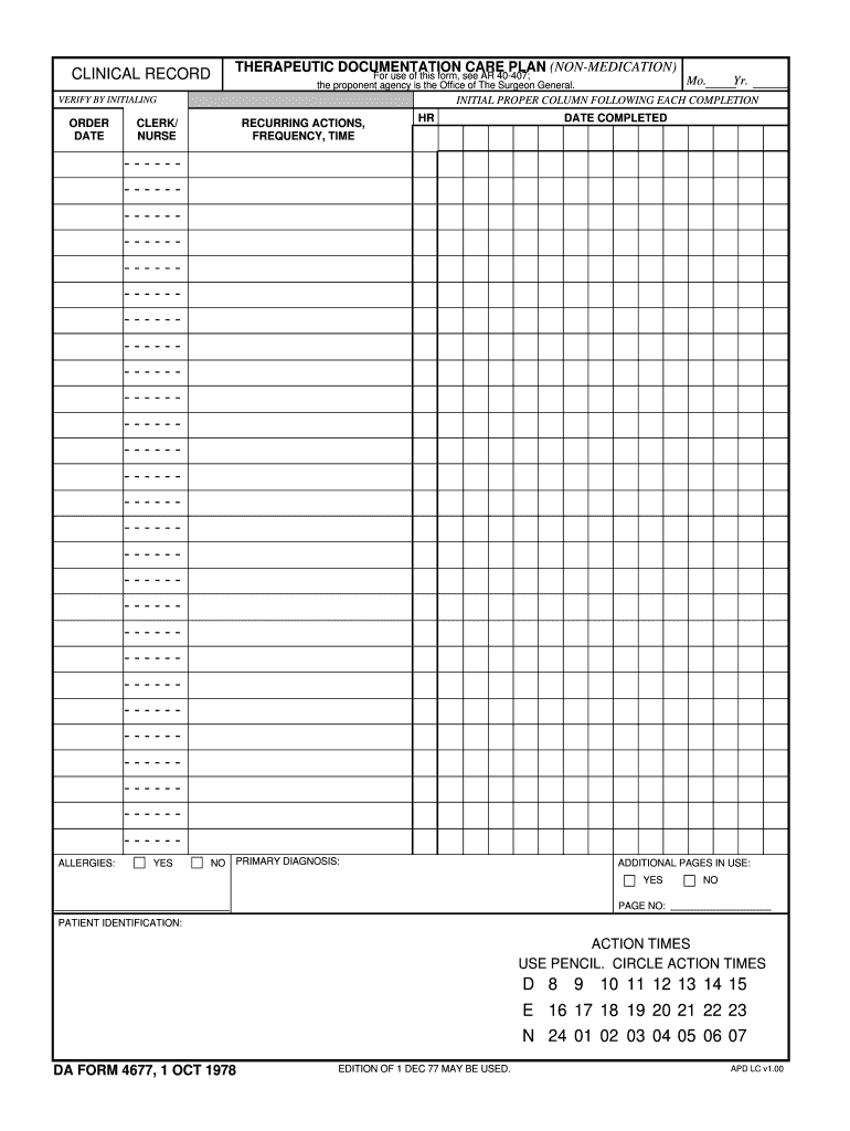 Fillable Online apd army THERAPEUTIC DOCUMENTATION CARE PLAN (NON ...