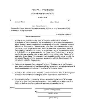Fillable Online insurance wa FORM AR-1 - WASHINGTON. Form AR-1 must be ...