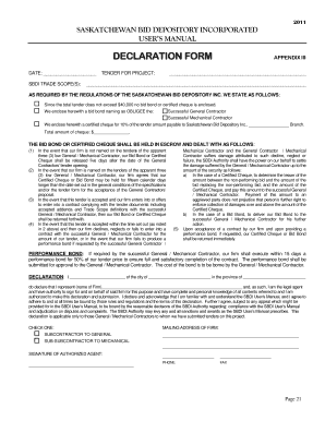 Fillable Online sbdi declaration form - saskatchewan bid depository ...