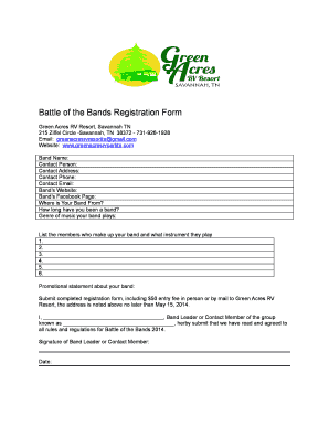 Fillable Online Battle of the Bands Registration Form Fax Email Print ...
