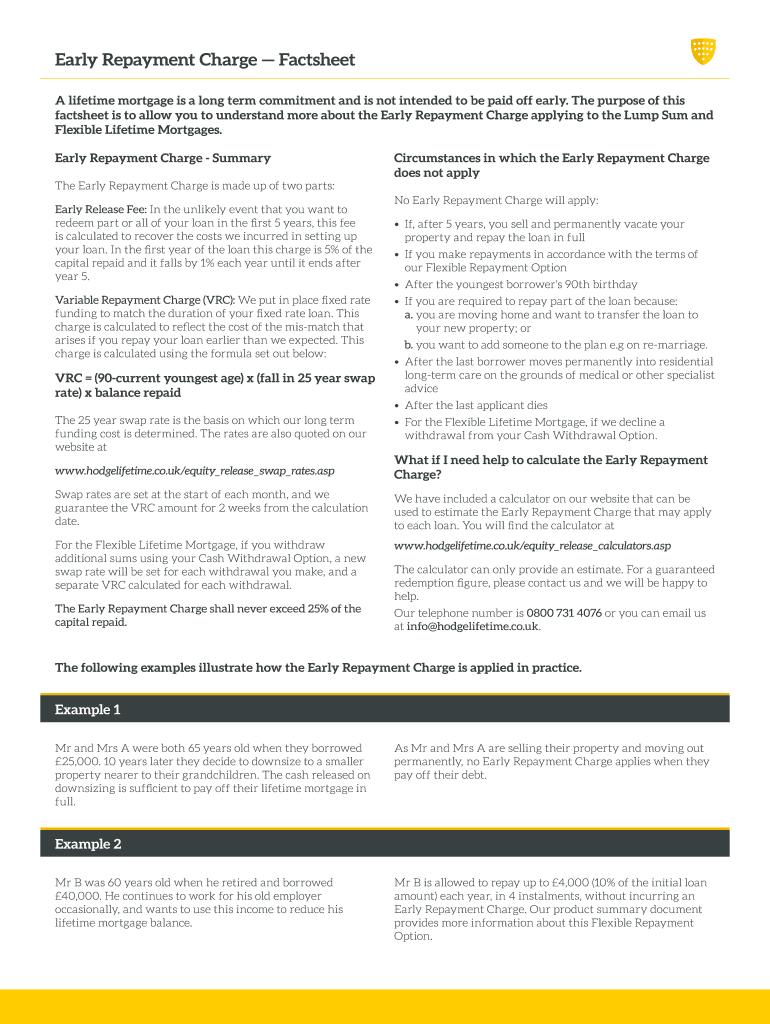 Fillable Online Early Repayment Charge Factsheet Fax Email Print ...