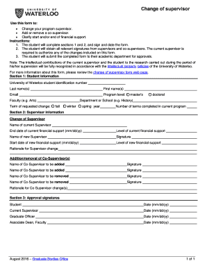 Fillable Online Graduate Studies Supervisor Change Form Fax Email Print ...