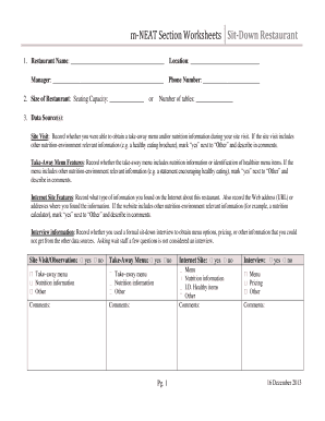 Fillable Online med navy m-NEAT Section Worksheets Sit-Down Restaurant ...