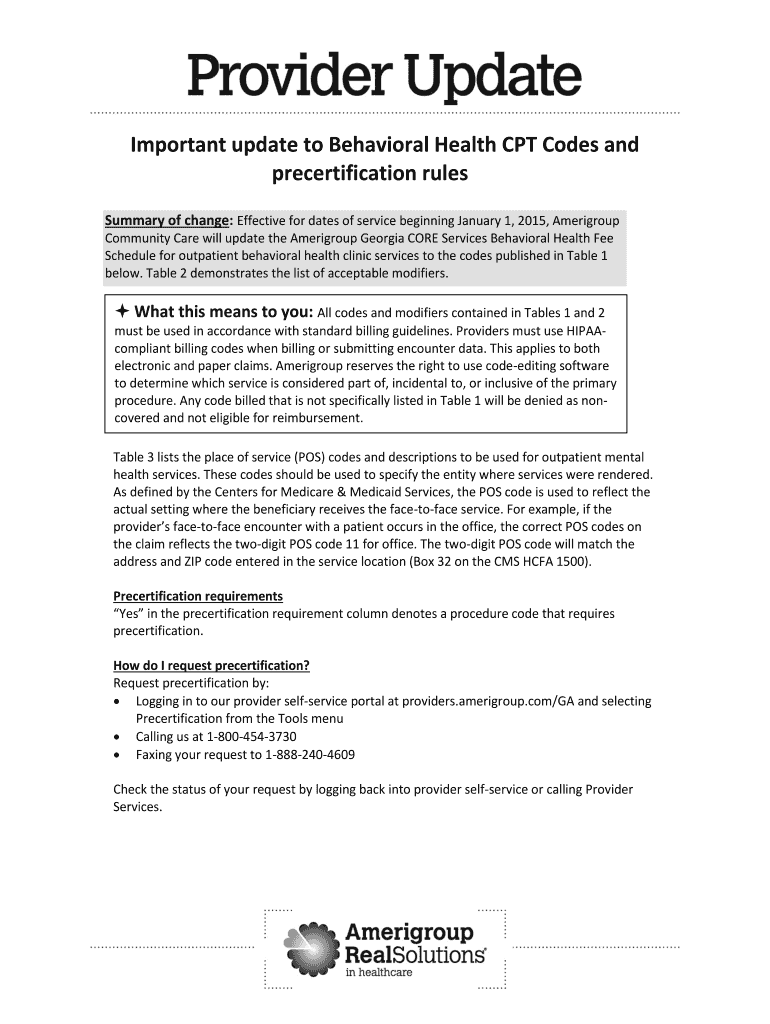 Fillable Online Important update to Behavioral Health CPT Codes and Fax ...