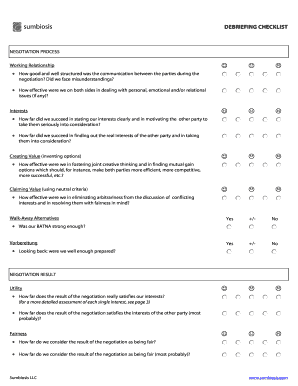 Fillable Online DEBRIEFING CHECKLIST - sumbiosis.com Fax Email Print - pdfFiller