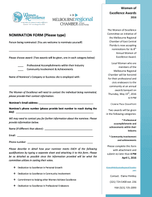 Fillable Online Excellence Awards Fax Email Print - pdfFiller