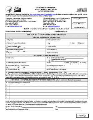 Fillable Online selectagents Request to Transfer Select Agents and ...