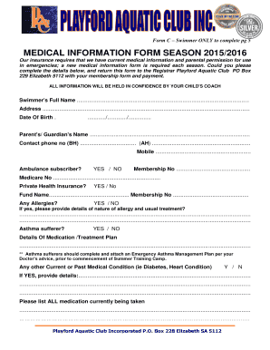 Fillable Online Form C Swimmer ONLY to complete pg 5 MEDICAL ...