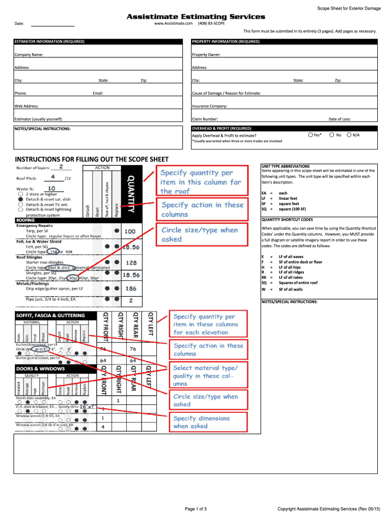 Fillable Online Scope Sheet for Exterior Damage Fax Email Print - pdfFiller
