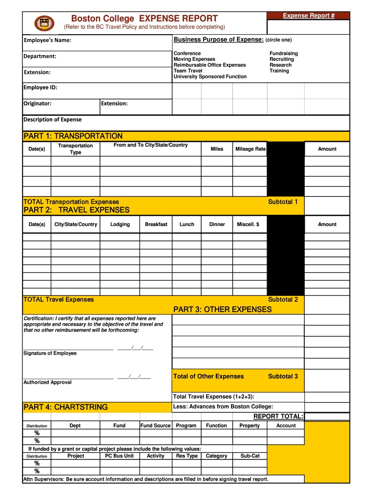 Fillable Online bc Expense Report # - bc Fax Email Print - pdfFiller