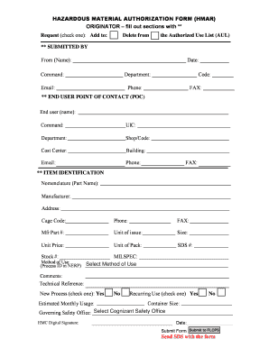 Fillable Online cnic navy HAZARDOUS MATERIAL AUTHORIZATION FORM (HMAR ...