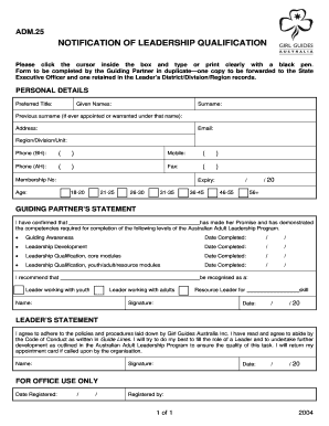 Fillable Online guidesqld NOTIFICATION OF LEADERSHIP QUALIFICATION Fax Email Print - pdfFiller