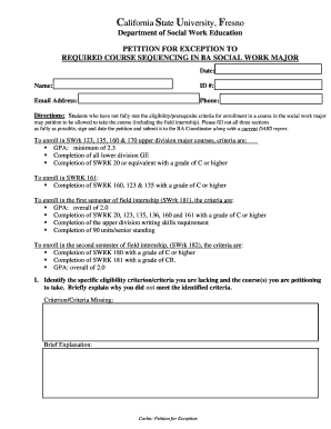 Fillable Online fresnostate Petition for Exception 1.doc Fax Email Print - pdfFiller