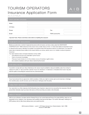 Fillable Online TOURISM OPERATORS Insurance Application Form Fax Email Print - pdfFiller