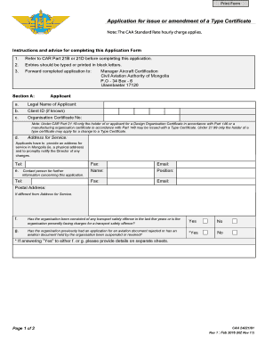 Fillable Online mcaa gov Application for issue or amendment of a Type Certificate Fax Email ...