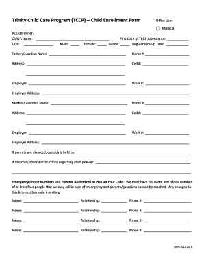 Fillable Online trinity cdeducation Trinity Child Care Program (TCCP ...