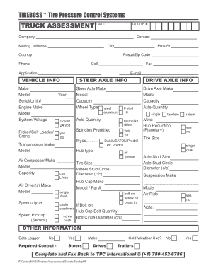 Fillable Online TIREBOSS TM Tire Pressure Control Systems Fax Email ...