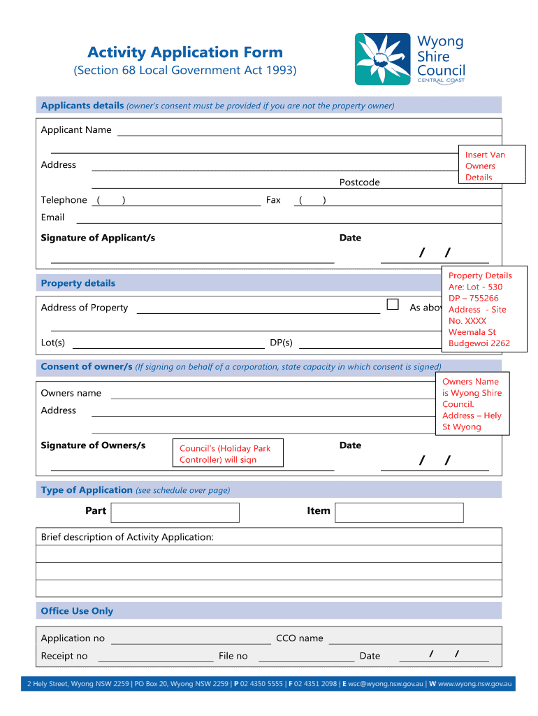 Fillable Online Section 68 Activity Application Form. Section 68 ...