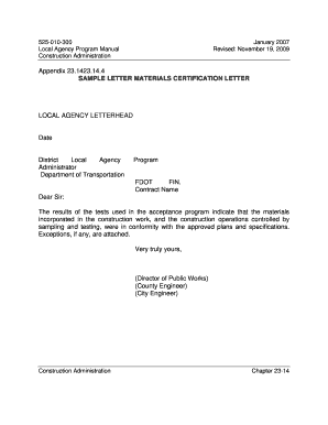 Fillable Online SAMPLE LETTER MATERIALS CERTIFICATION LETTER Fax Email ...