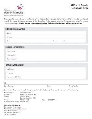 Fillable Online sfperformances Gifts of Stock Request Form X - San ...