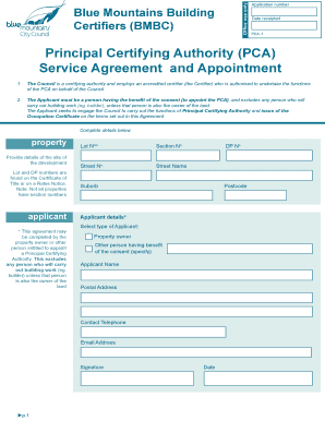 Fillable Online Principal Certifying Authority (PCA) Service Agreement ...