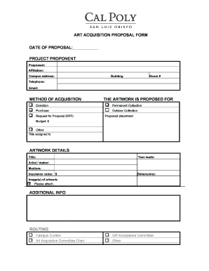 Fillable Online artcollection calpoly ART ACQUISITION PROPOSAL FORM Fax ...