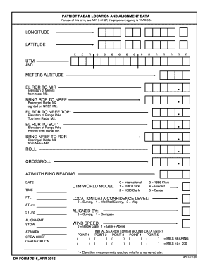 Fillable Online apd army PATRIOT RADAR LOCATION AND ALIGNMENT DATA. DA ...