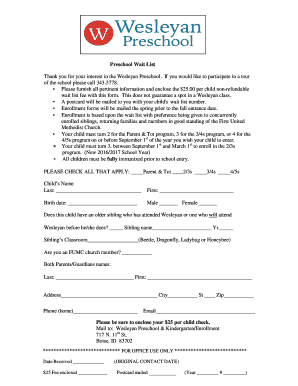 Fillable Online Preschool Wait List Fax Email Print - pdfFiller